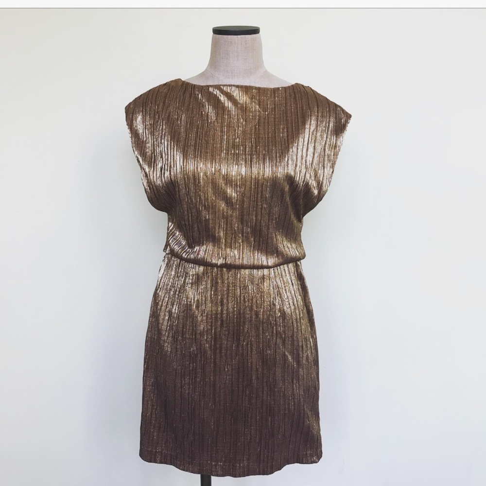 Phoebe Couture Gold Crepe Metallic Dress - Gem